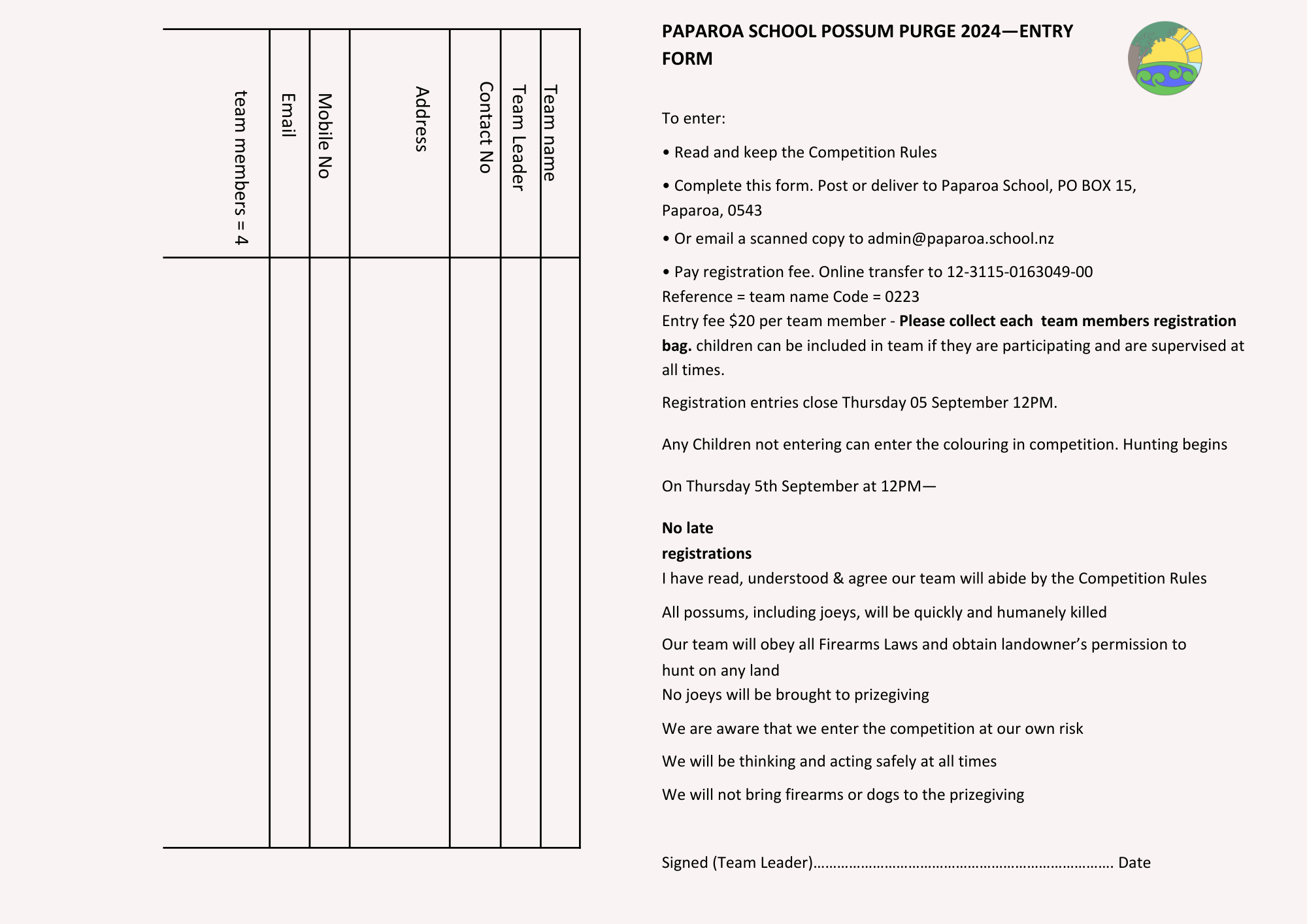 Possum Purge 2024 – Paparoa Primary School